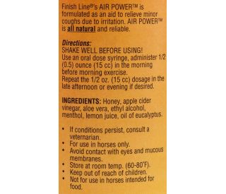 Air Power Equine Cough Formula Liquid, 16 ounces, back label