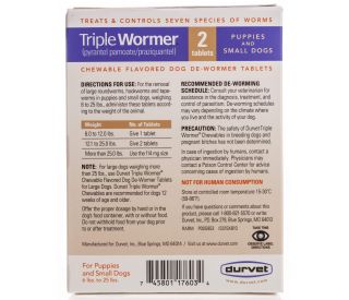 Triple Wormer, Puppy and Small Dogs, 6 lbs to 25 lb, 2...